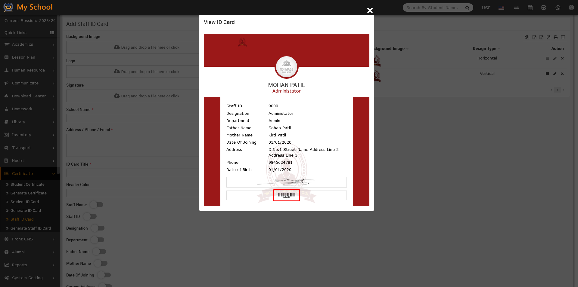 How to create staff/admin id card and show Barcode and QR Code on id ...