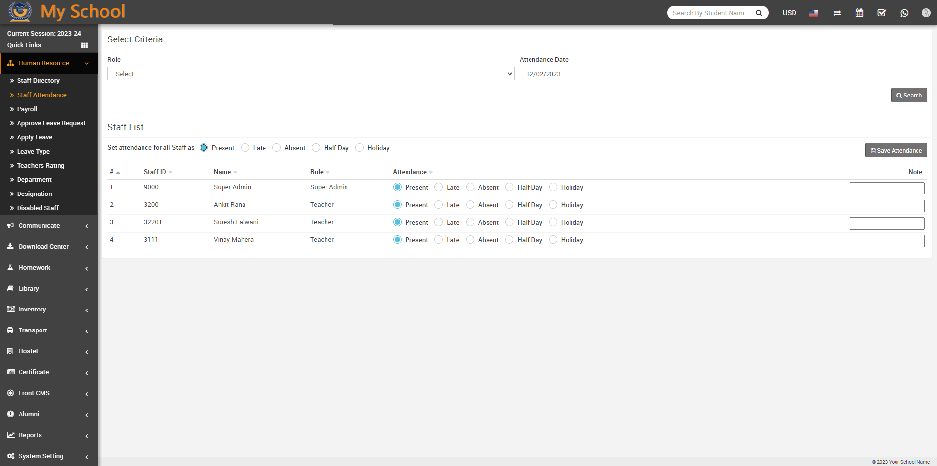 How to mark Staff Attendance? - School ERP Software : School Management ...