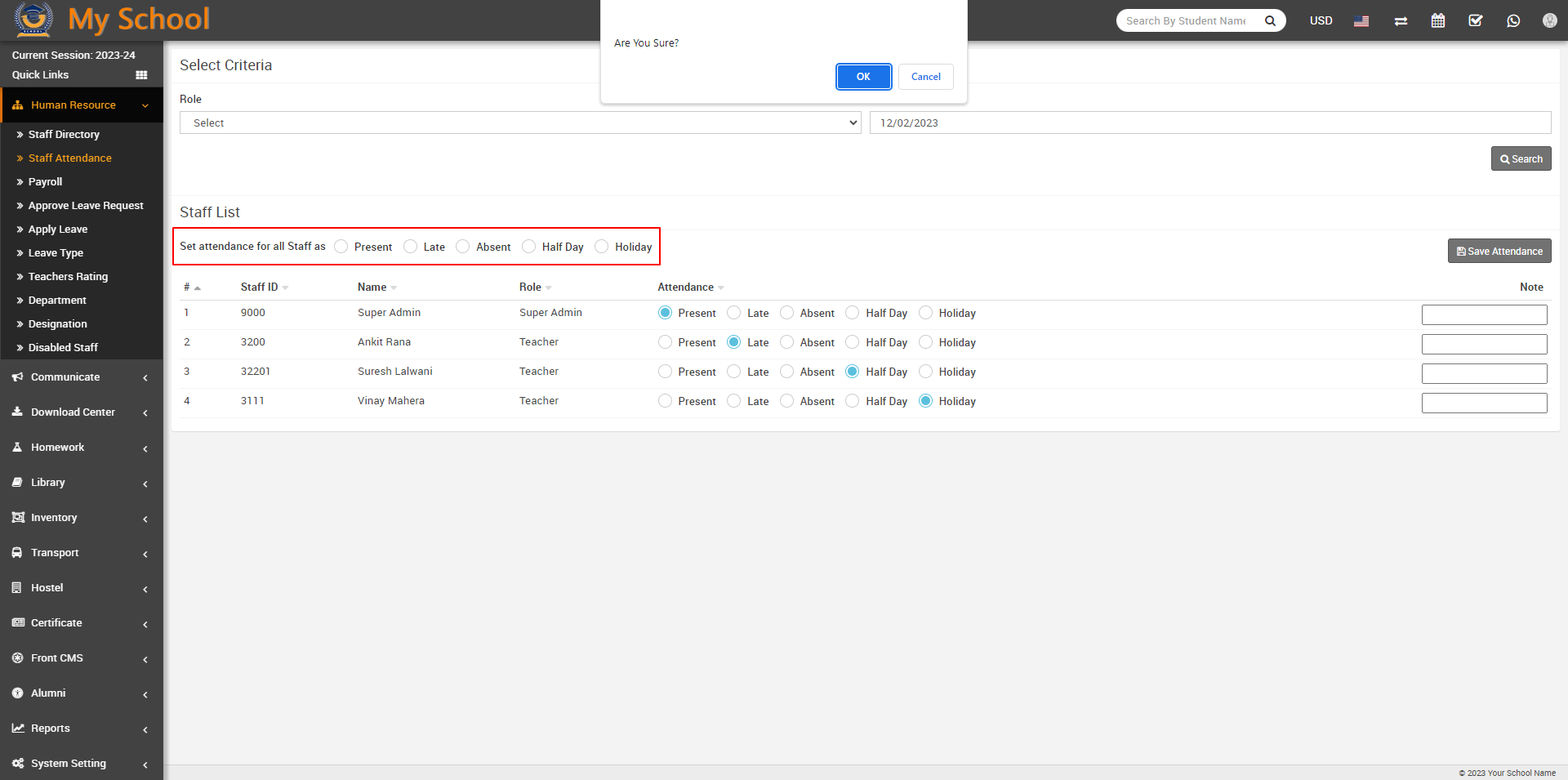 How to mark Staff Attendance? - School ERP Software : School Management ...